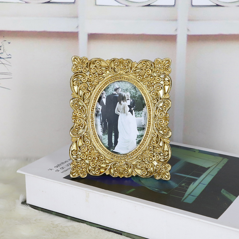 Retro Gold Square Photo Frame Decorated With Flowers Wedding Decorations...